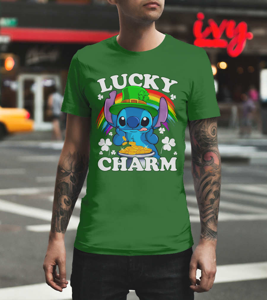 Lucky Charm Stitch Rainbow Pot Of Gold Clover Hat T-Shirt