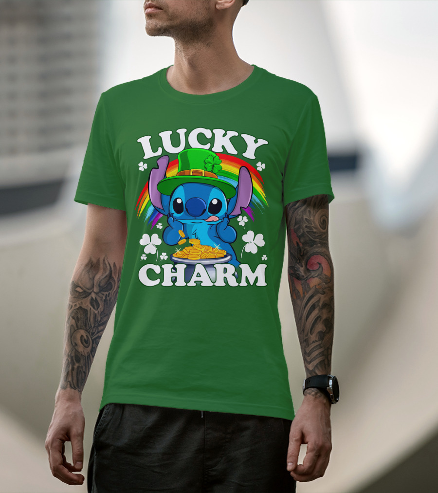 Lucky Charm Stitch Rainbow Pot Of Gold Clover Hat T-Shirt