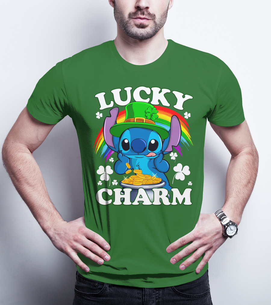 Lucky Charm Stitch Rainbow Pot Of Gold Clover Hat T-Shirt