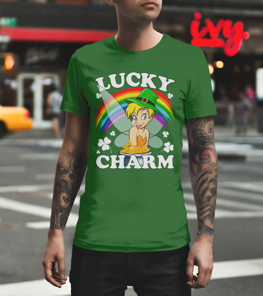 Lucky Charm Tinker Bell Rainbow Gold Coins Shamrocks T-Shirt