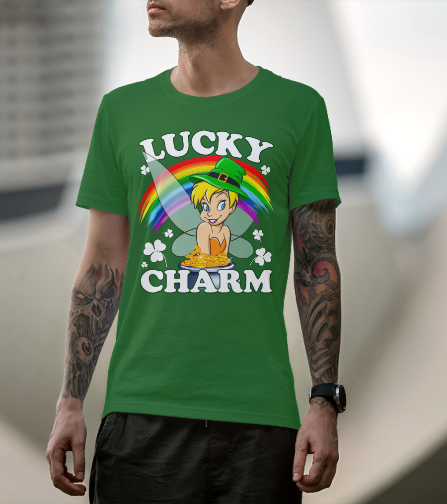 Lucky Charm Tinker Bell Rainbow Gold Coins Shamrocks T-Shirt