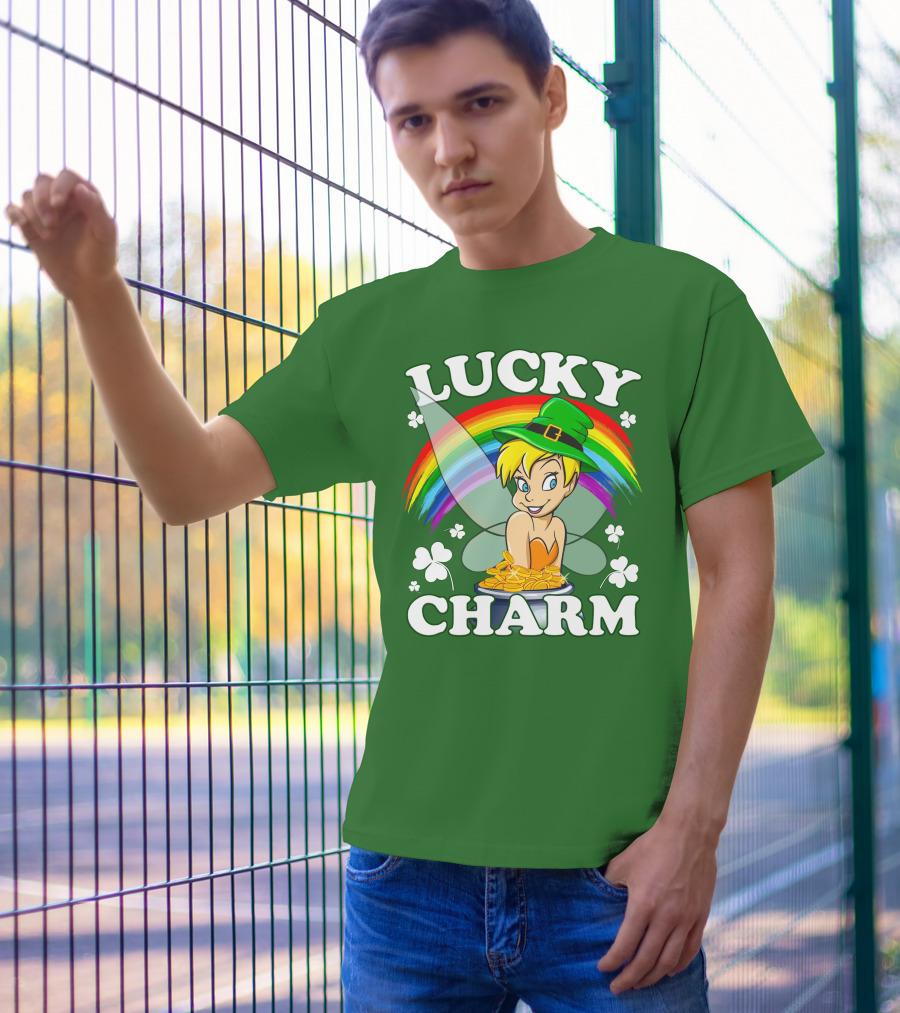 Lucky Charm Tinker Bell Rainbow Gold Coins Shamrocks T-Shirt