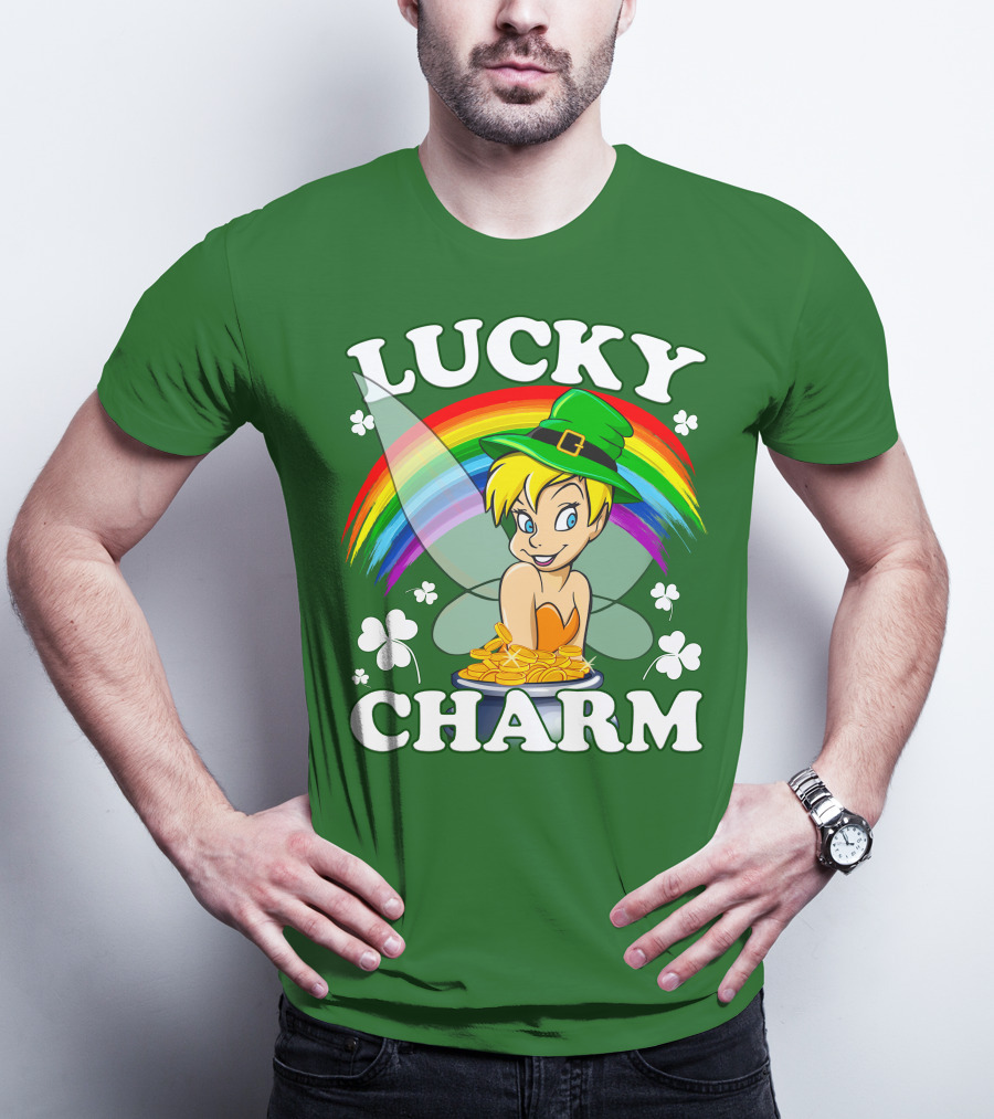 Lucky Charm Tinker Bell Rainbow Gold Coins Shamrocks T-Shirt