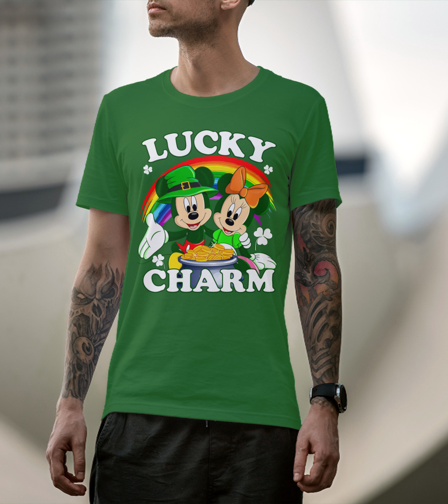 Lucky Charm Mickey And Minnie Rainbow Shamrock Coins T-Shirt