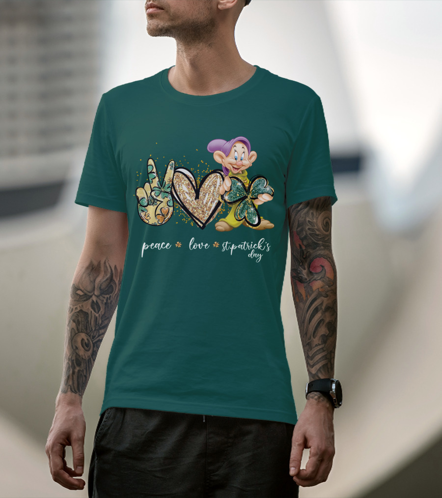 Peace Love St. Patrick's Day Dopey Shamrock T-Shirt