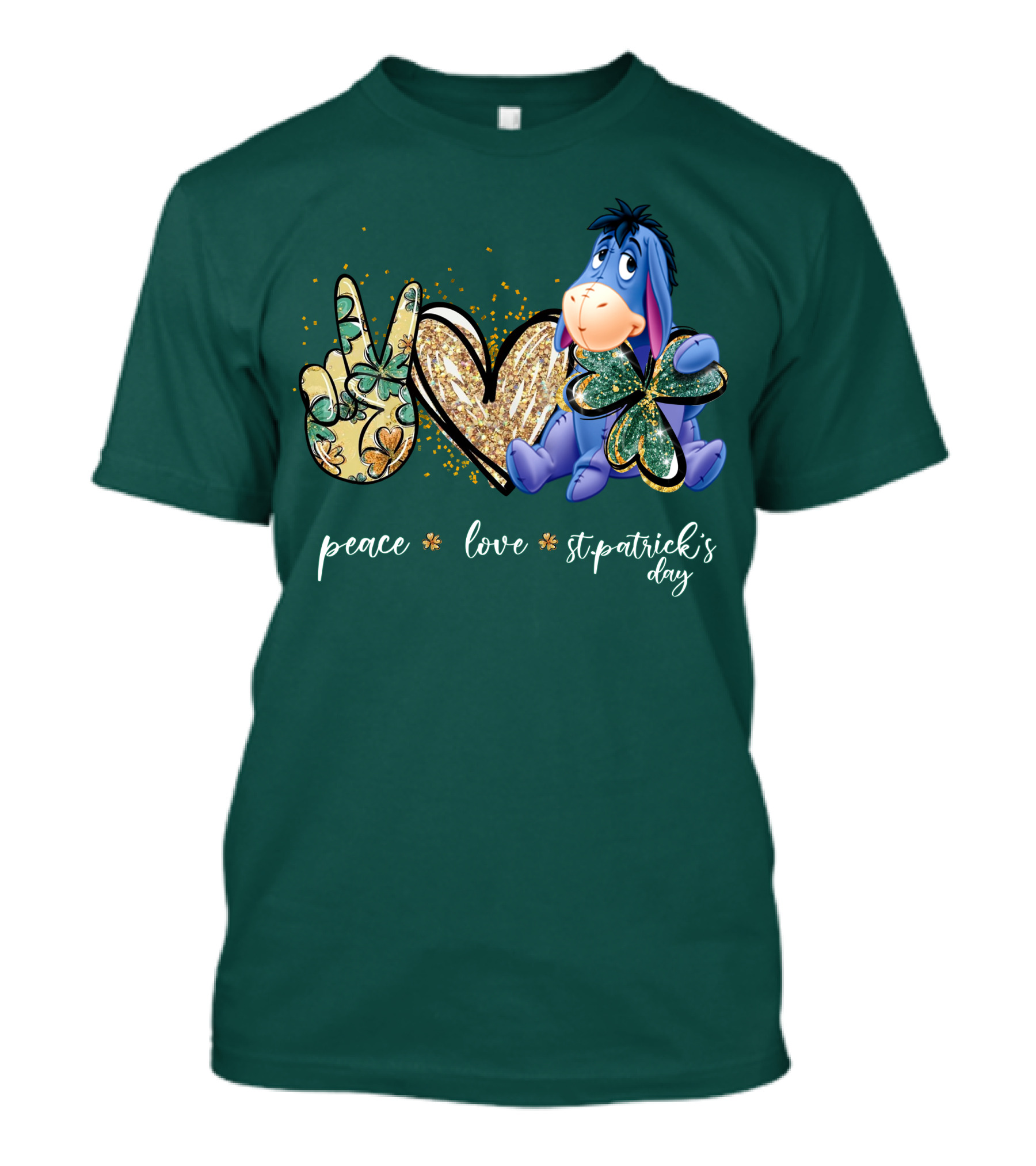 Peace Love St. Patrick's Day Eeyore Shamrock Heart T-Shirt