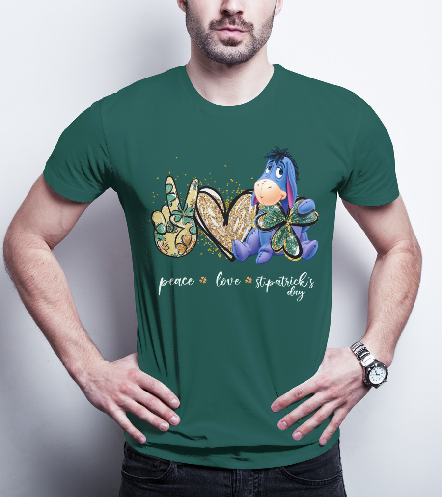 Peace Love St. Patrick's Day Eeyore Shamrock Heart T-Shirt