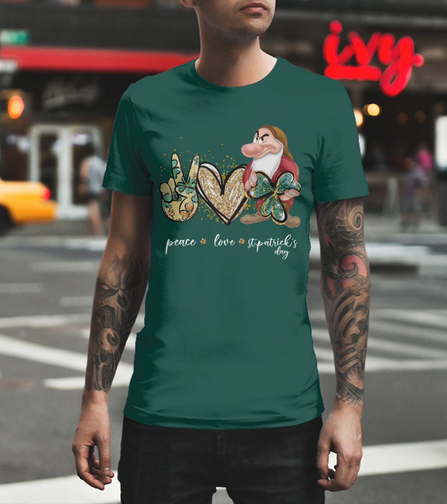 Peace Love St. Patrick's Day Grumpy Dwarf Clover T-Shirt