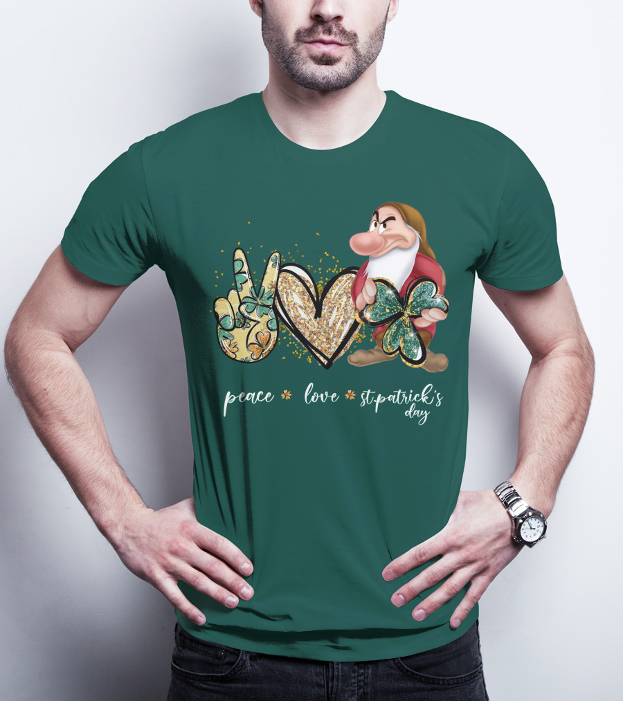 Peace Love St. Patrick's Day Grumpy Dwarf Clover T-Shirt