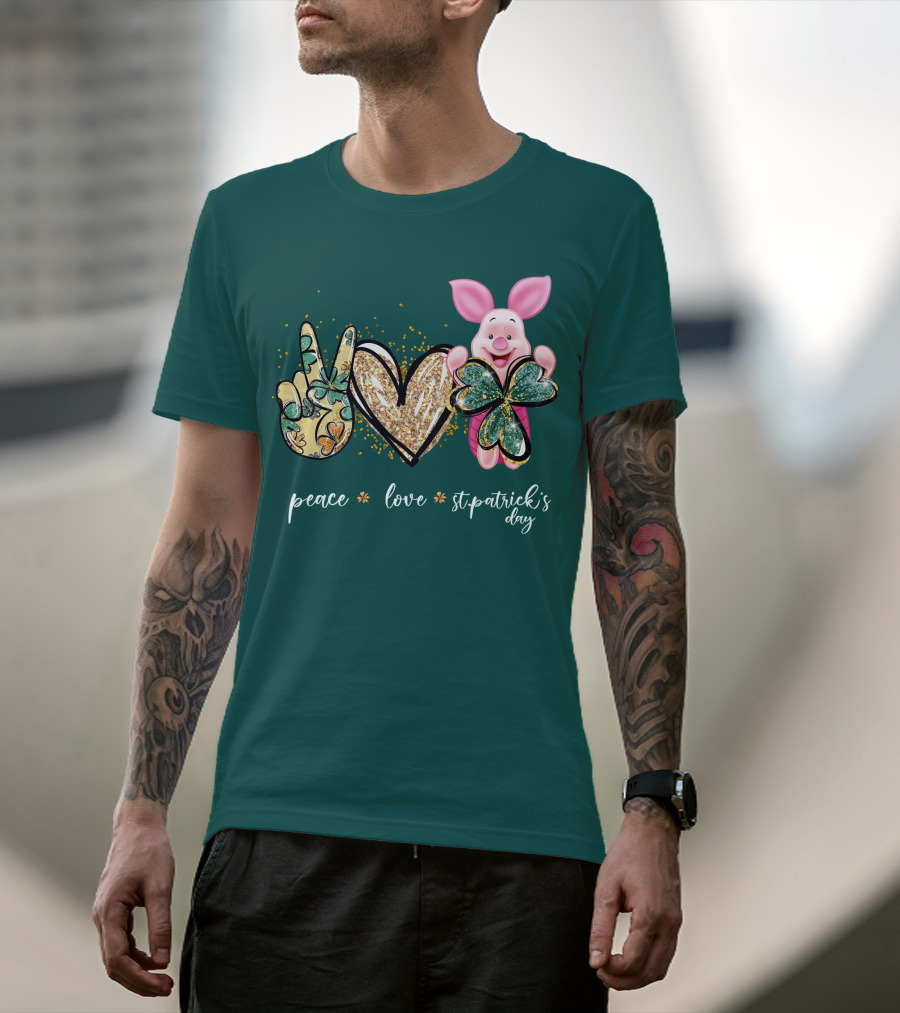 Peace Love St. Patrick's Day Piglet Shamrock T-Shirt