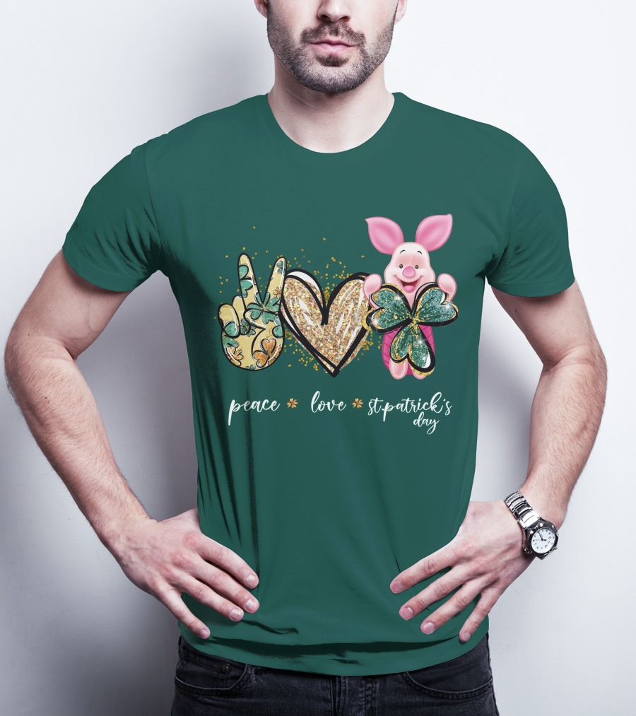 Peace Love St. Patrick's Day Piglet Shamrock T-Shirt