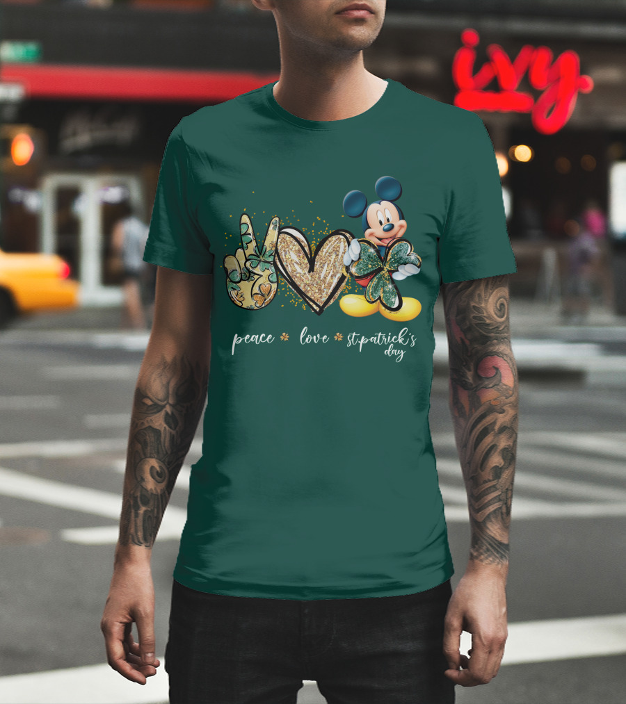 Peace Love St. Patrick's Day Mickey T-Shirt