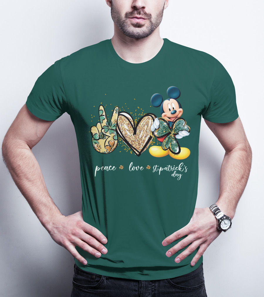 Peace Love St. Patrick's Day Mickey T-Shirt