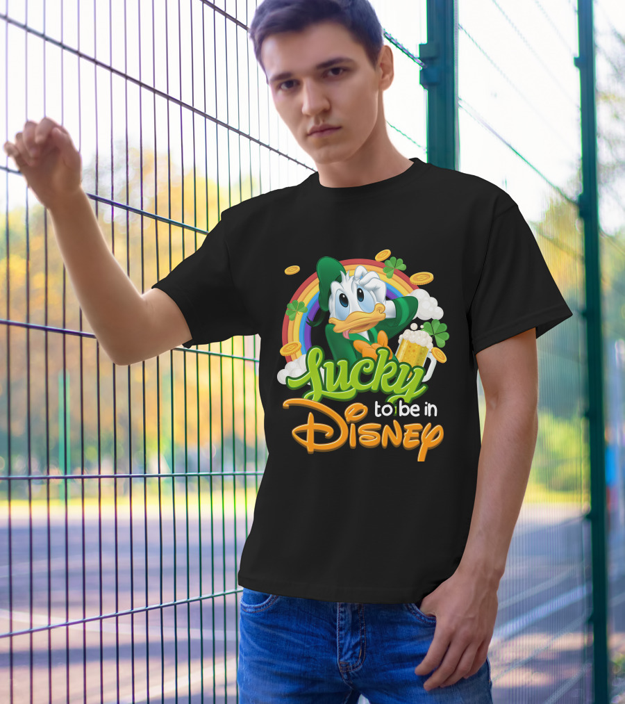 Lucky To Be In Disney Donald Duck Rainbow Beer T-Shirt