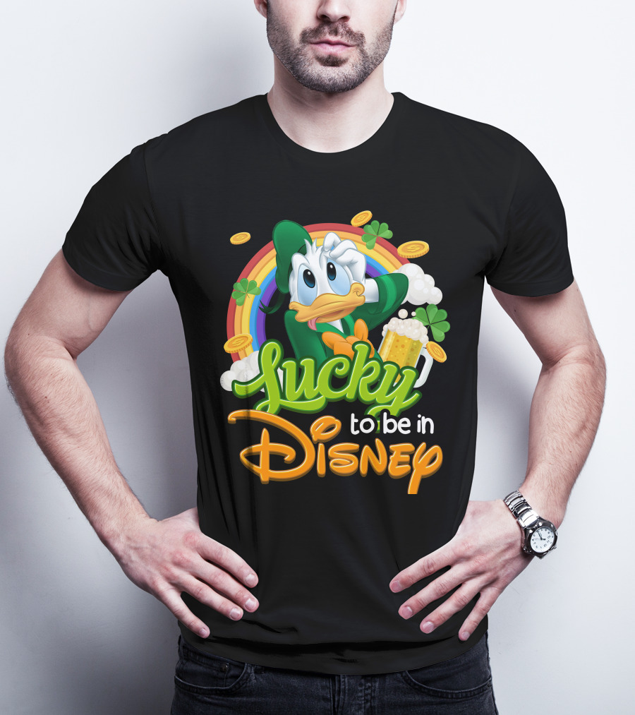 Lucky To Be In Disney Donald Duck Rainbow Beer T-Shirt