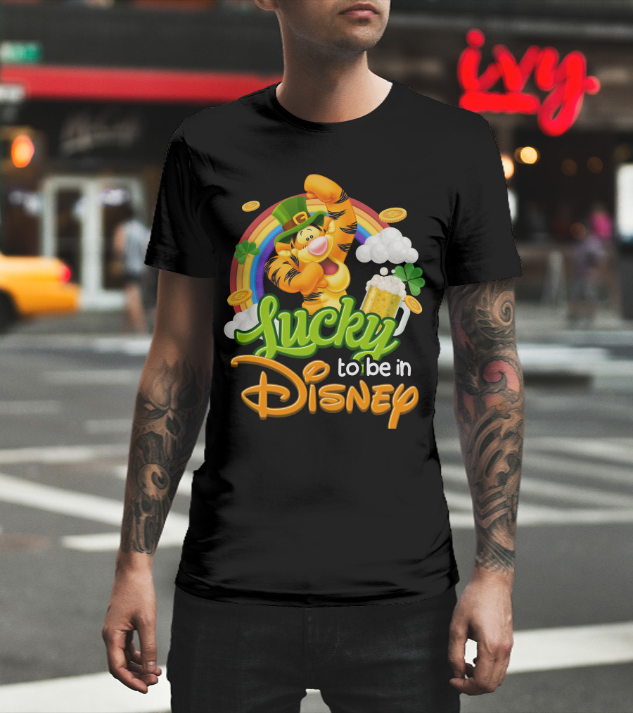 Lucky To Be In Disney Tigger Rainbow Clover St. Patrick's Celebration T-Shirt