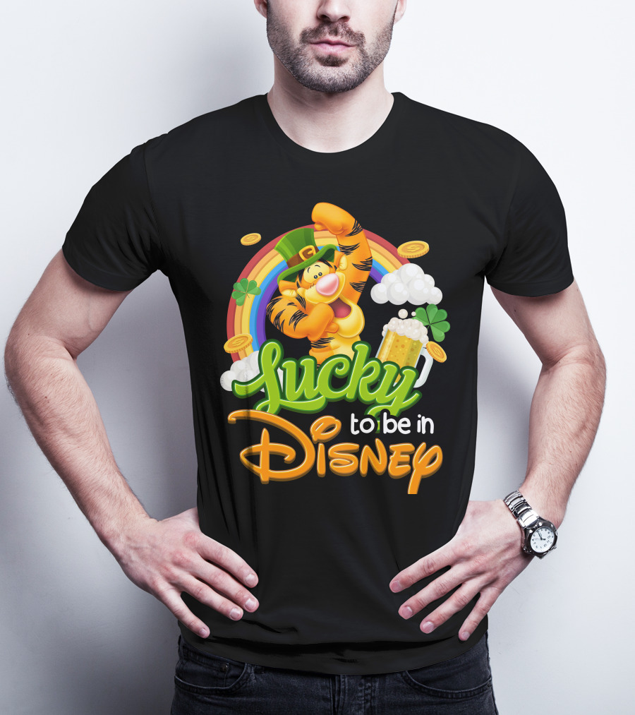 Lucky To Be In Disney Tigger Rainbow Clover St. Patrick's Celebration T-Shirt