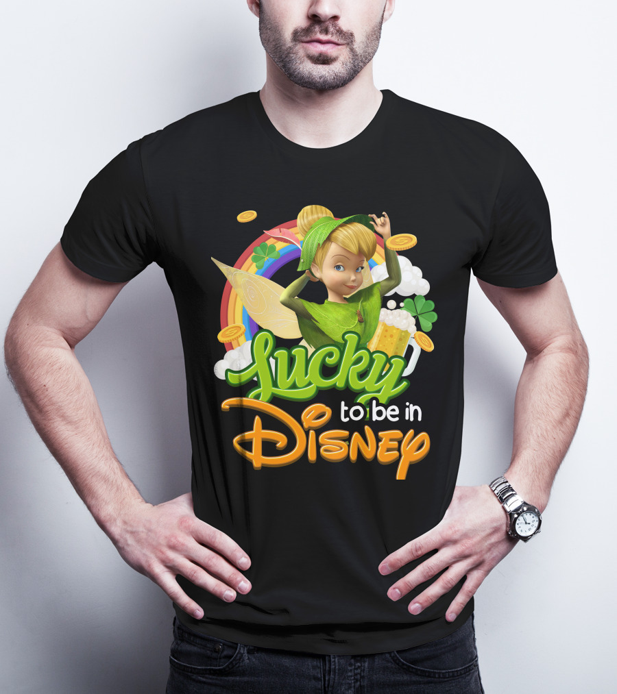 Lucky To Be In Disney Tinkerbell Rainbow Coins Shamrock T-Shirt