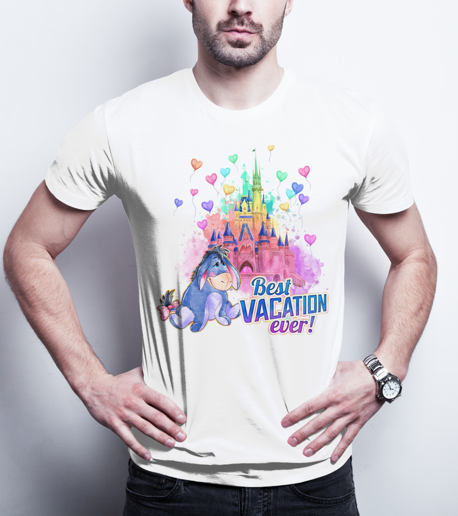Eeyore Best Vacation Ever Colorful Castle Hearts T-Shirt