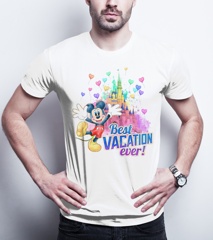 Mickey Best Vacation Ever Colorful Castle Balloons T-Shirt