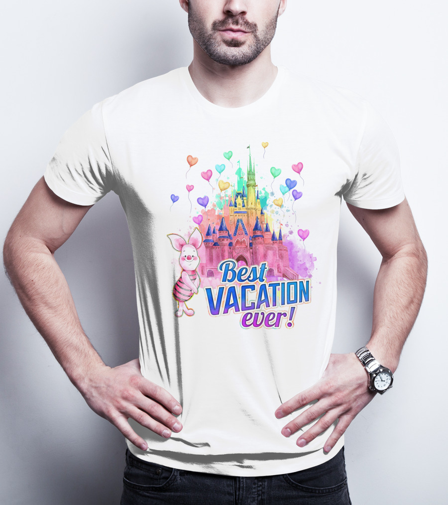 Piglet Best Vacation Ever Colorful Castle And Hearts T-Shirt