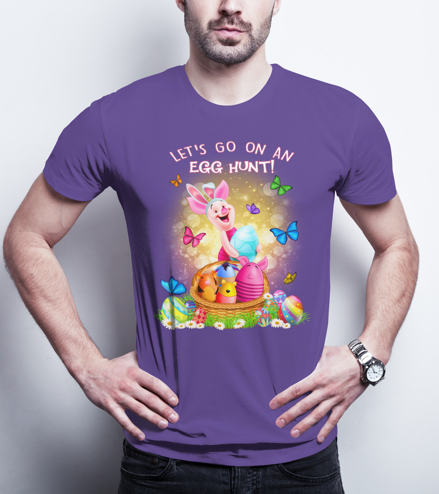 Let's Go On An Egg Hunt Piglet Basket Butterflies Easter T-Shirt