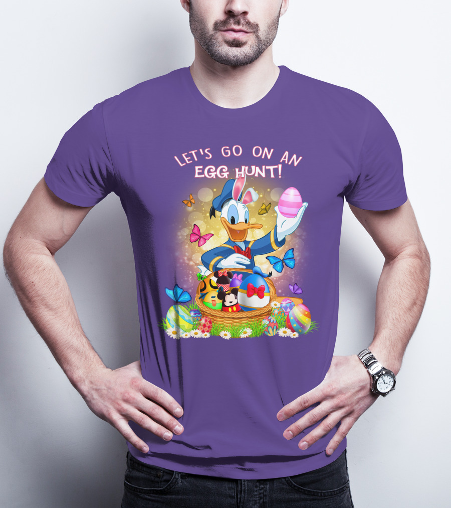 Let's Go On An Egg Hunt Donald Duck Basket Butterflies And Eggs T-Shirt