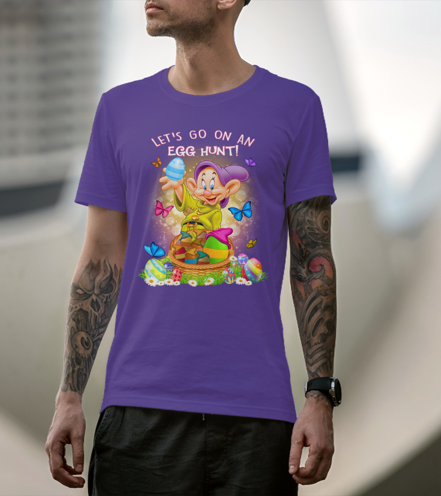 Let's Go On An Egg Hunt! Dopey And Colorful Butterflies In Easter Basket Scene T-Shirt