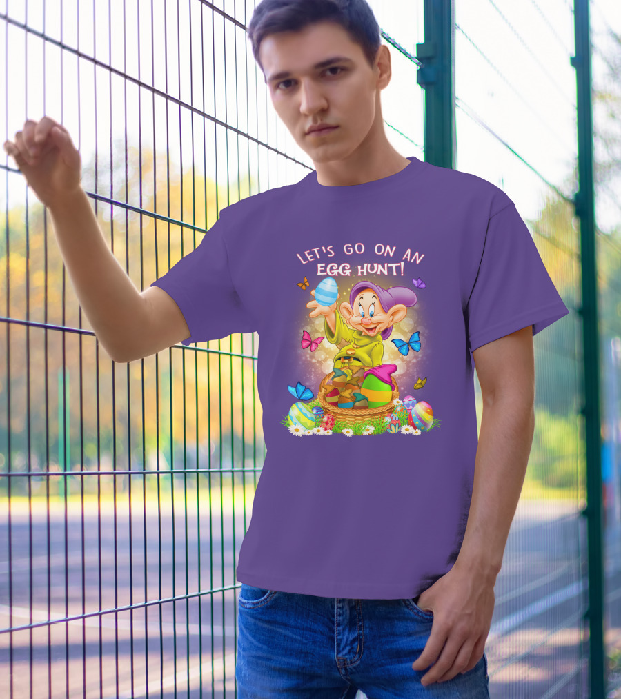 Let's Go On An Egg Hunt! Dopey And Colorful Butterflies In Easter Basket Scene T-Shirt