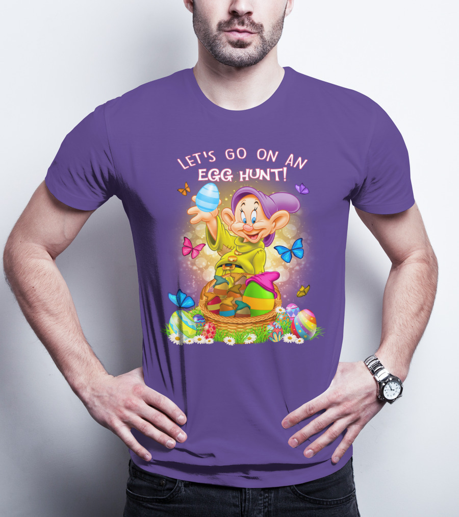 Let's Go On An Egg Hunt! Dopey And Colorful Butterflies In Easter Basket Scene T-Shirt