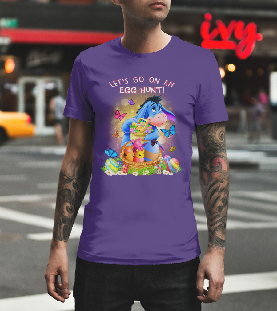 Eeyore Let's Go On An Egg Hunt With Easter Eggs And Butterflies T-Shirt