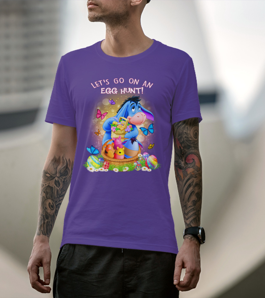 Eeyore Let's Go On An Egg Hunt With Easter Eggs And Butterflies T-Shirt