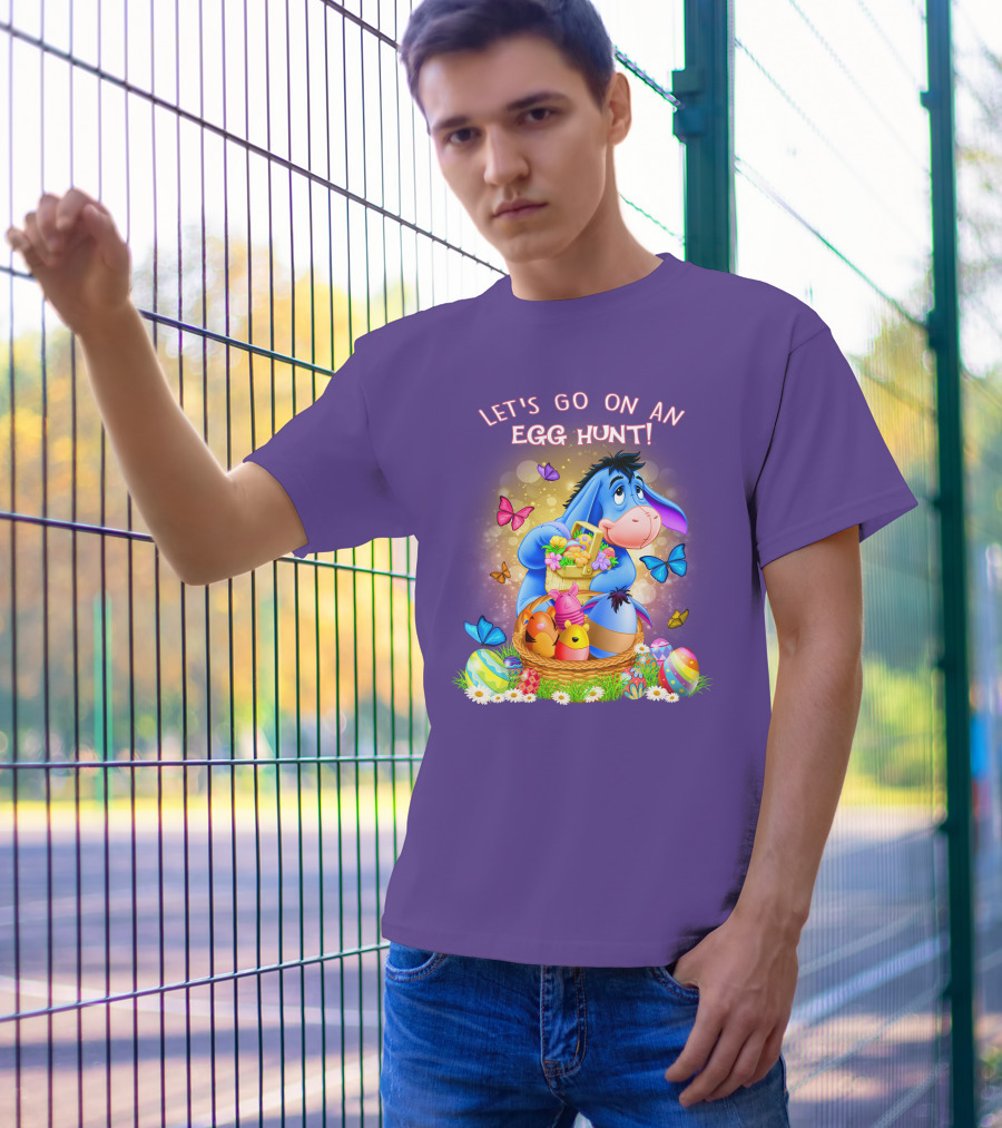Eeyore Let's Go On An Egg Hunt With Easter Eggs And Butterflies T-Shirt