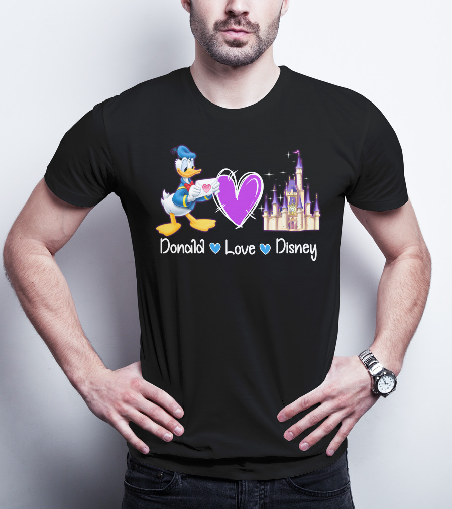 Donald Love Disney Purple Heart Iconic Castle T-Shirt