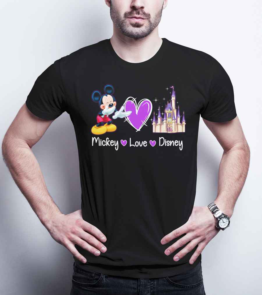 Mickey Love Disney Heart Purple Castle T-Shirt
