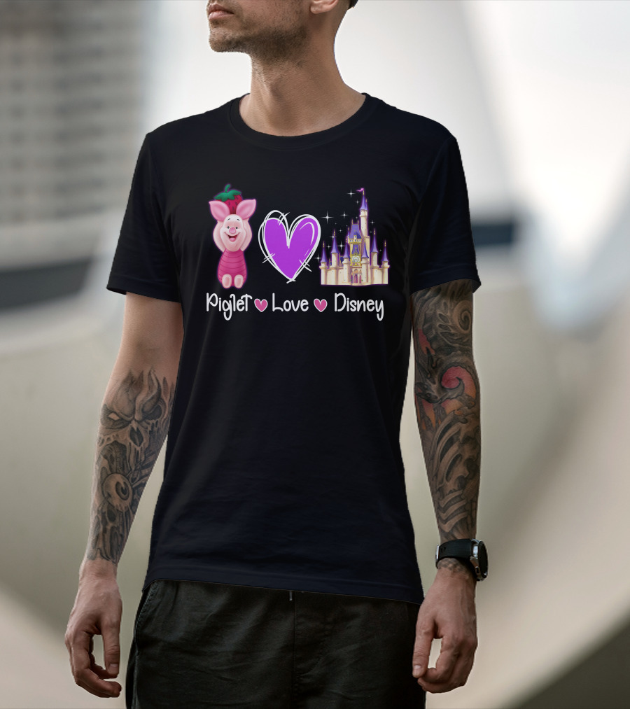 Piglet Love Disney Castle Magic Heart T-Shirt