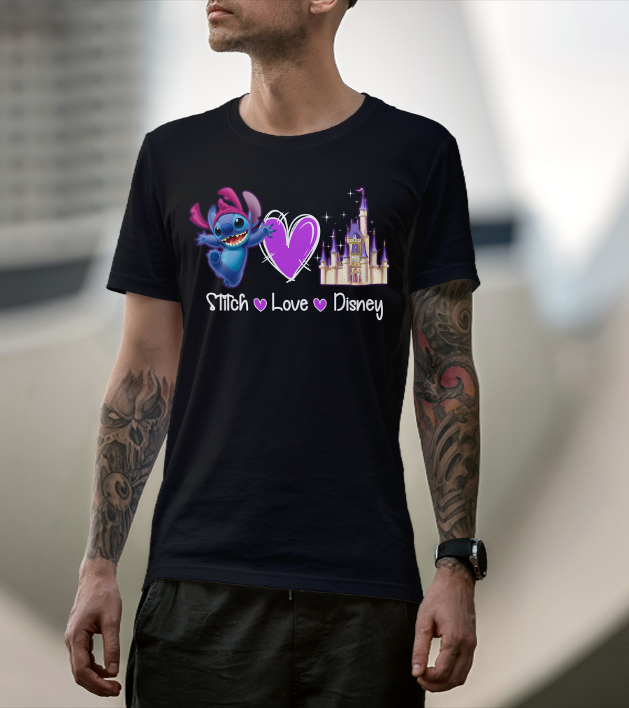 Stitch Love Disney Castle Heart T-Shirt
