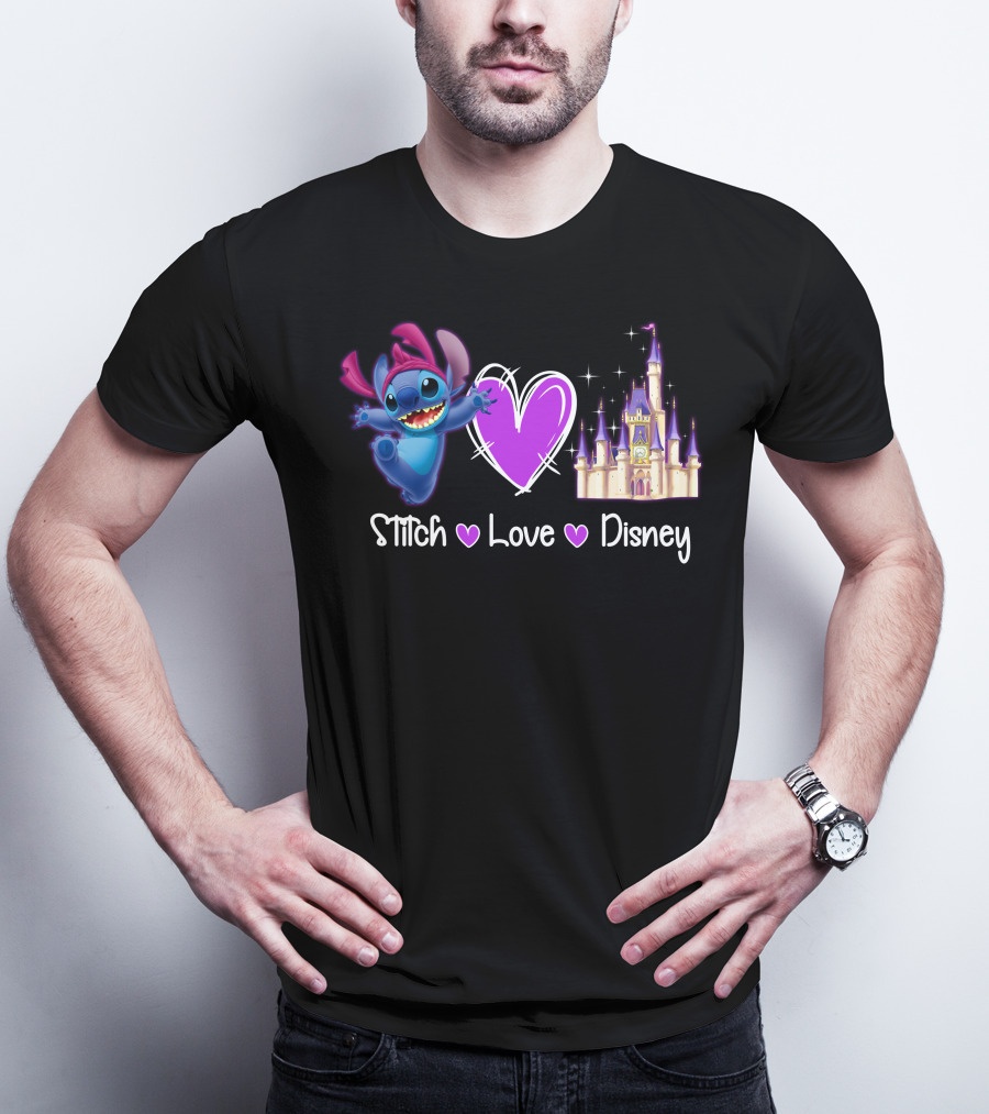 Stitch Love Disney Castle Heart T-Shirt