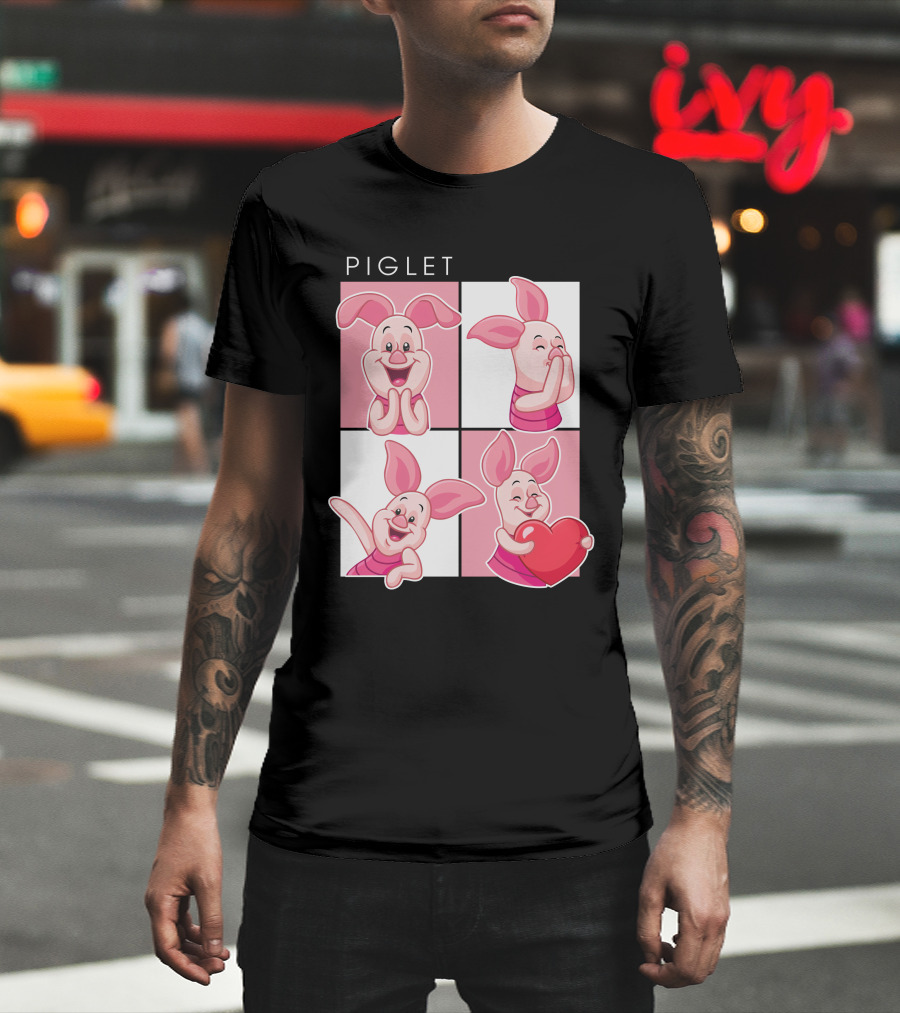 Piglet Cute Expressions With Heart T-Shirt