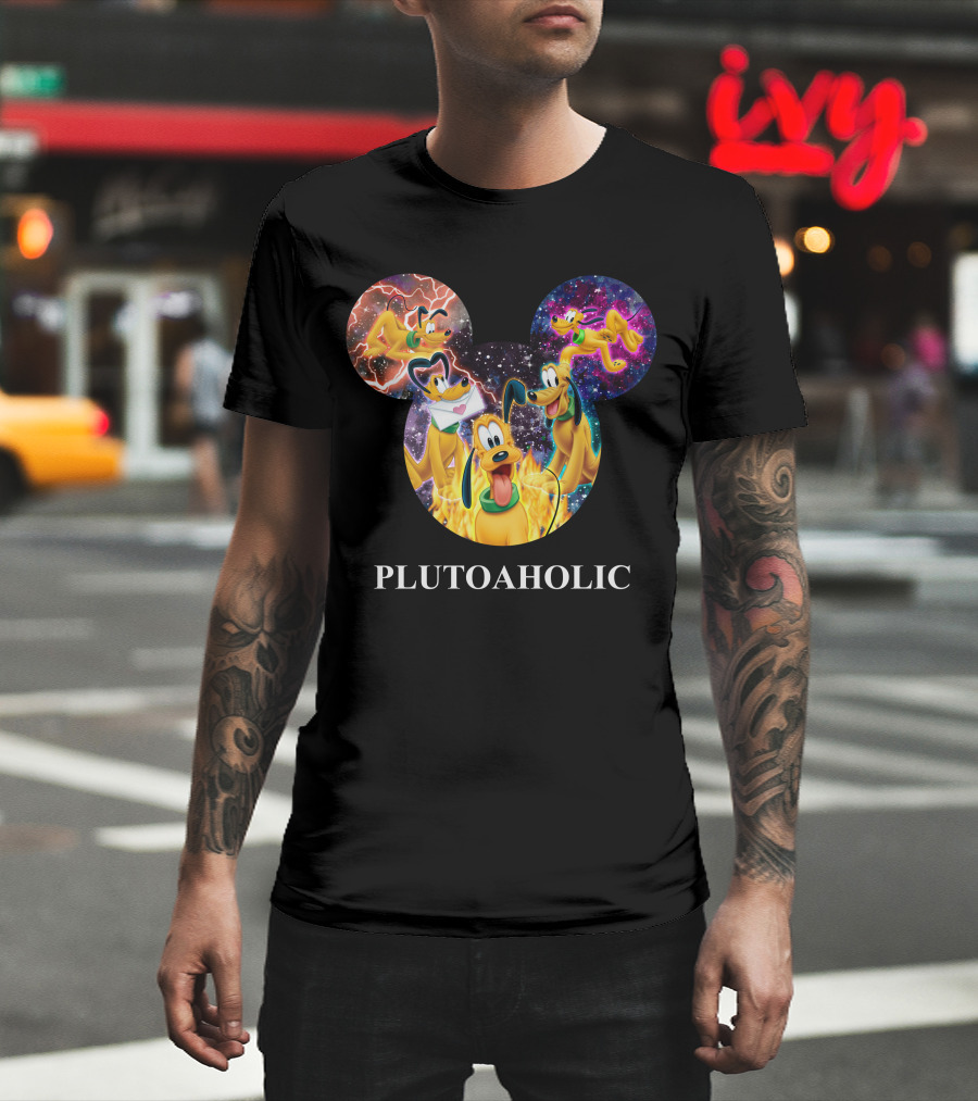 Plutoaholic Pluto Character Cosmic Adventure Mickey Ears T-Shirt