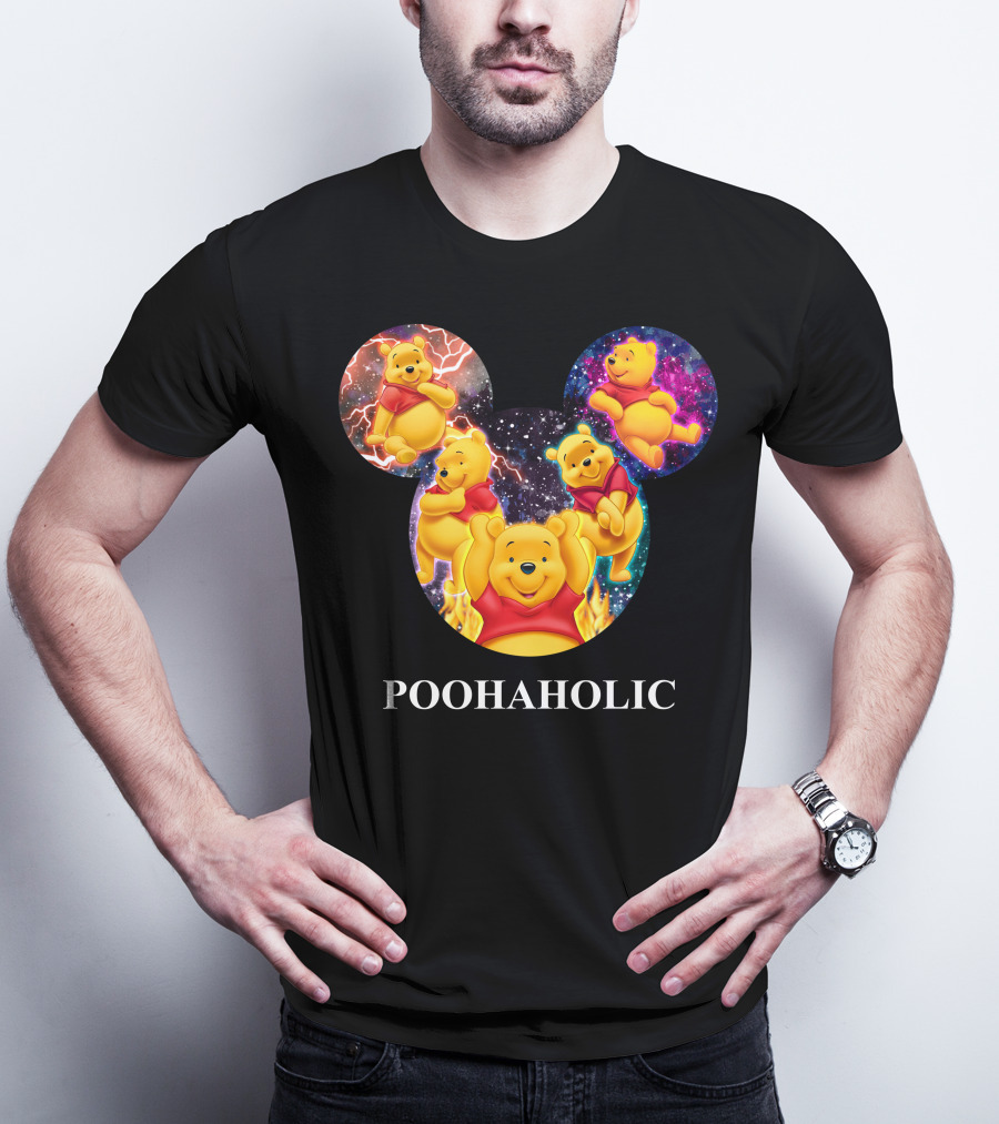 Poohaholic Winnie Mickey Mouse Ears Galaxy Flames Lightning T-Shirt