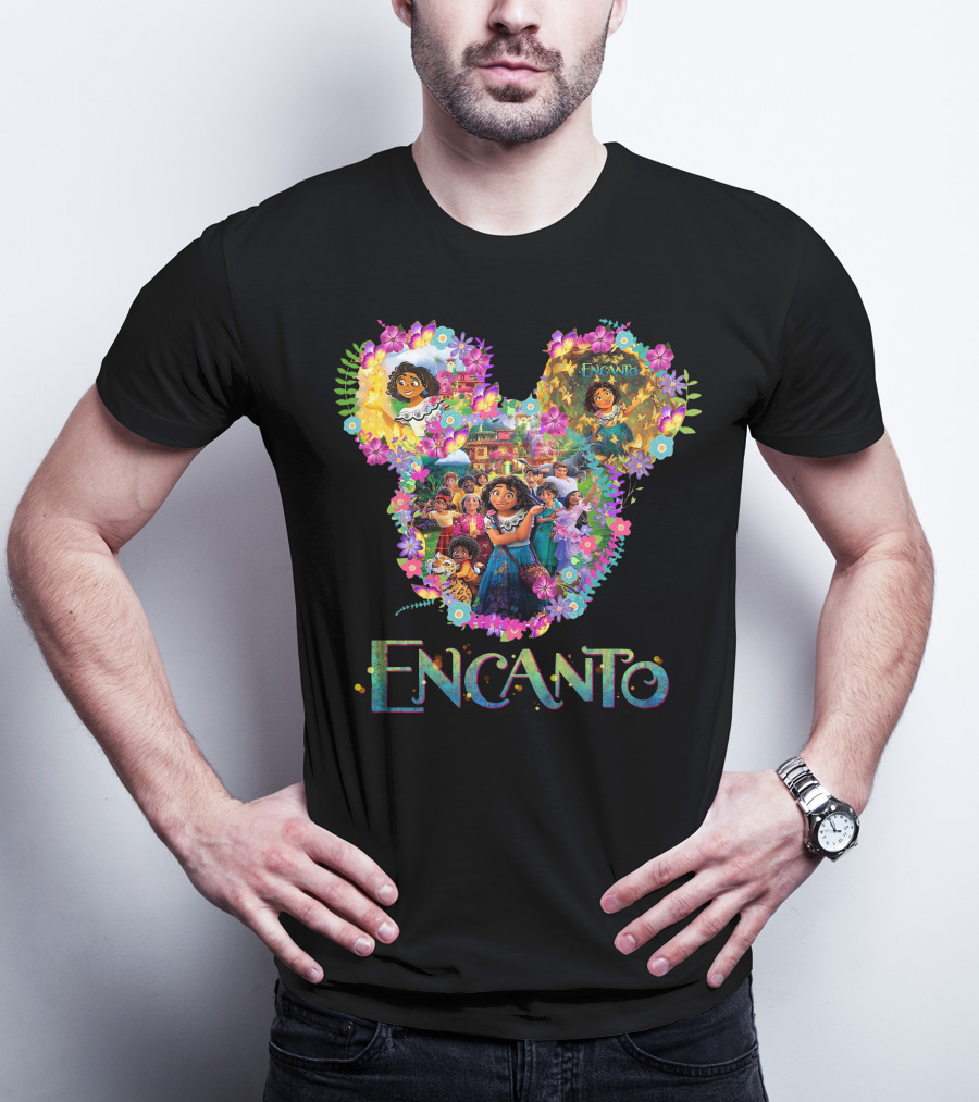 Encanto Disney Mirabel Mickey Mouse Head Floral Collage T-Shirt