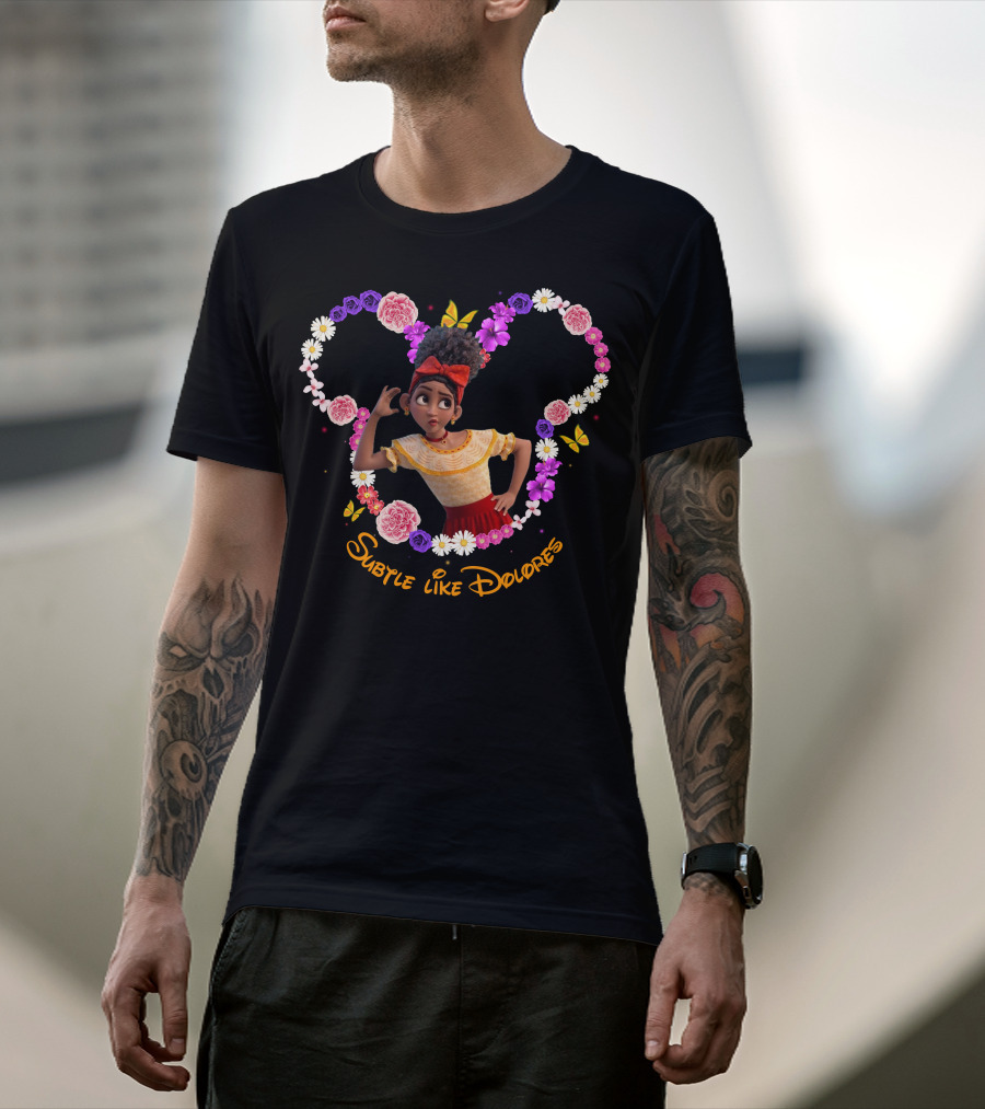 Subtle Like Dolores Floral Heart Frame With Butterflies T-Shirt