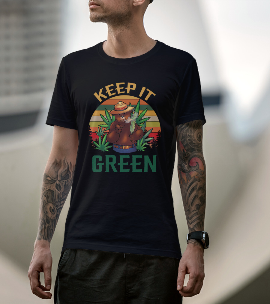 Smokey Keep It Green Retro Cannabis Smokey The Bear T-Shirt
