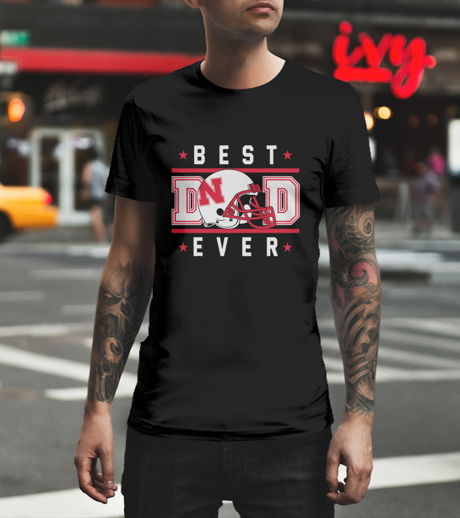 BEST DAD EVER Nebraska Cornhuskers Football Helmet T-Shirt