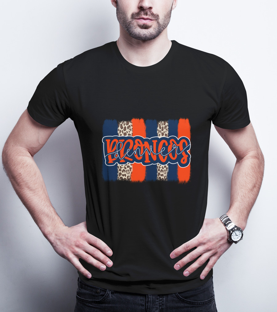 Denver Broncos Handlettered Leopard Stripes T-Shirt
