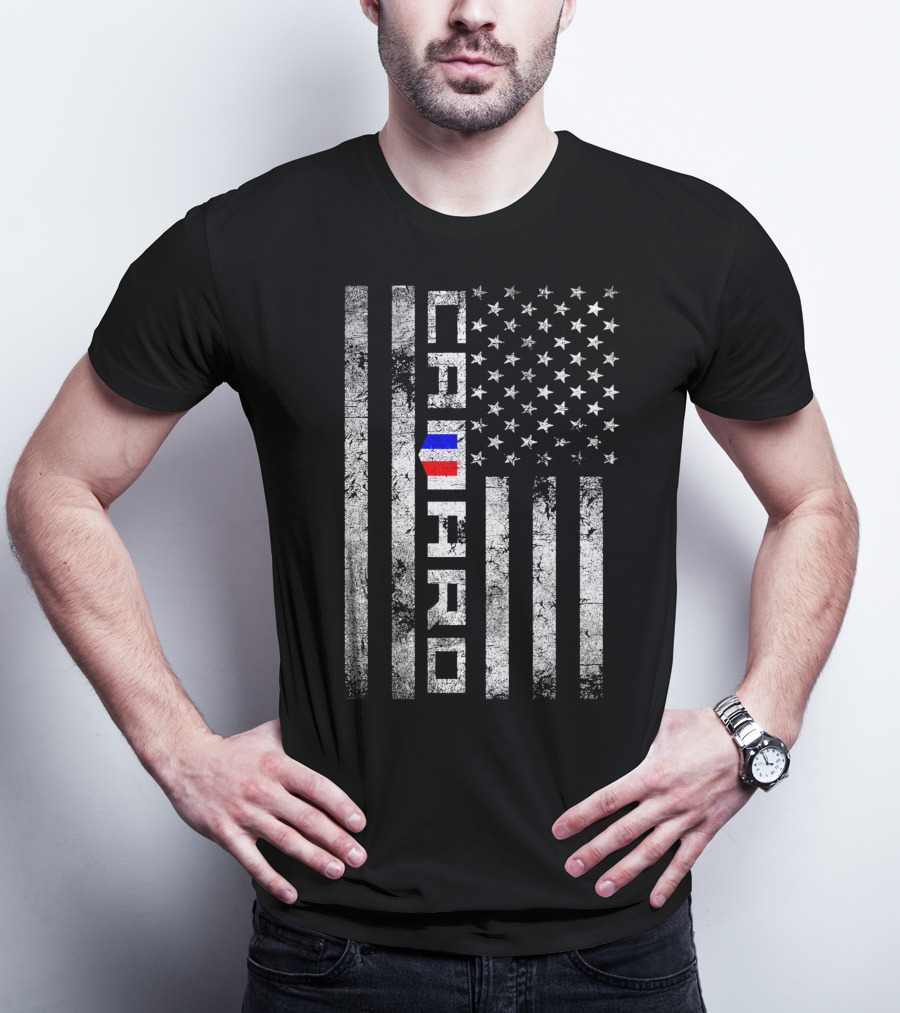 CAMARO American Flag Vertical Stripes Grunge T-Shirt