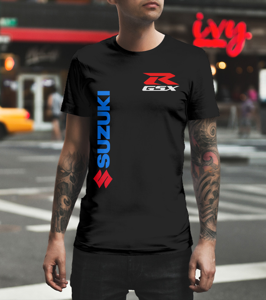 SUZUKI GSX-R Vertical Blue Red Logo Branding T-Shirt