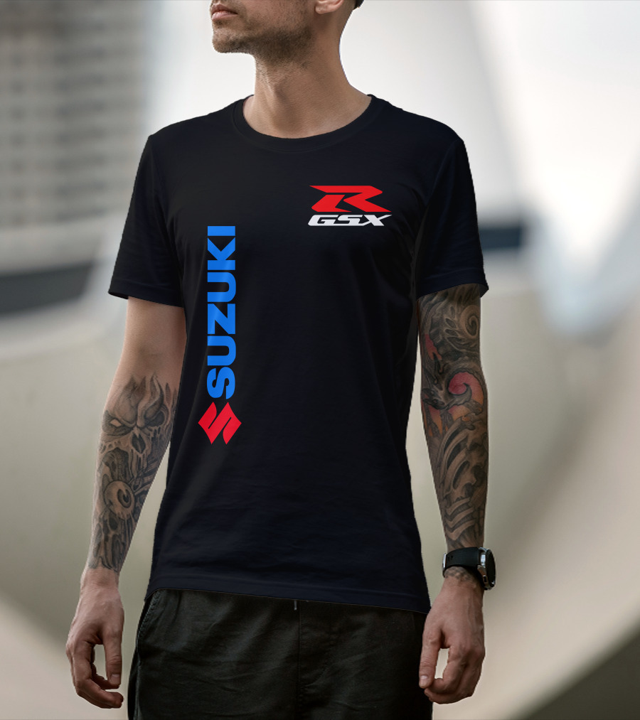 SUZUKI GSX-R Vertical Blue Red Logo Branding T-Shirt