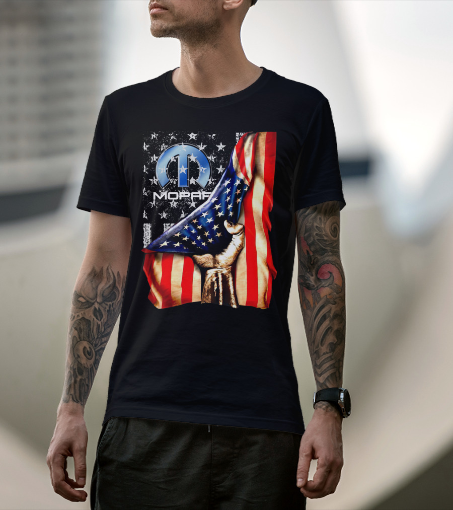 MOPAR American Flag Grunge Style With Fist And Stars T-Shirt